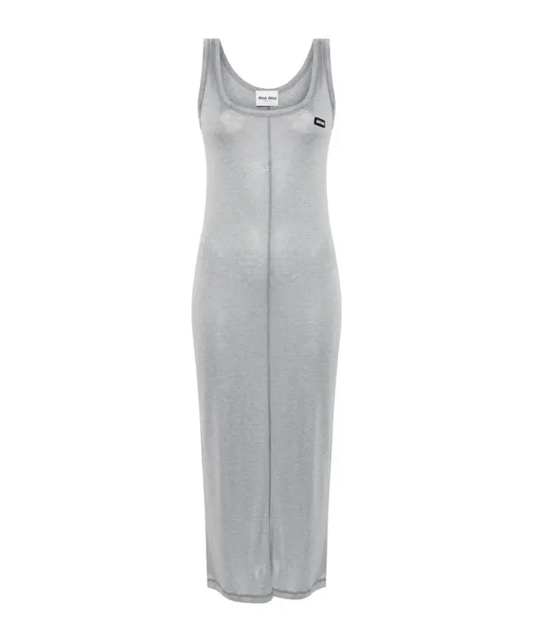 Miu Miu Sleeveless Logo Patch Midi Dress