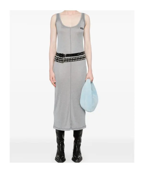 Miu Miu Sleeveless Logo Patch Midi Dress