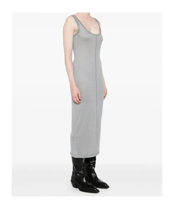Miu Miu Sleeveless Logo Patch Midi Dress