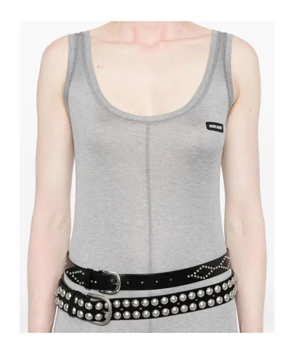 Miu Miu Sleeveless Logo Patch Midi Dress