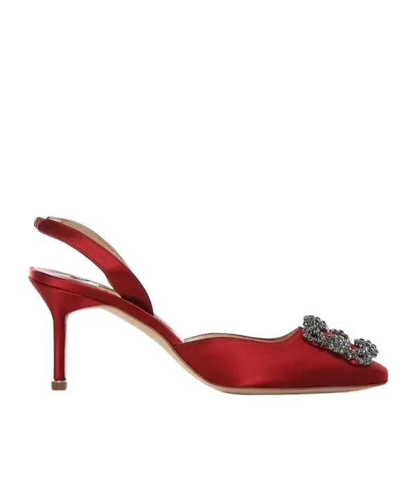Manolo Blahnik Hangisi Slingback Satin Pumps With Crystal Buckle
