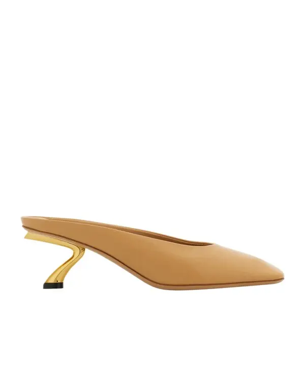 FERRAGAMO Square-toe Mules With Sculptural Mid Heel - Camel