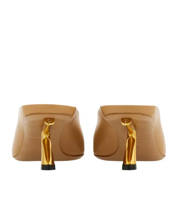 FERRAGAMO Square-toe Mules With Sculptural Mid Heel - Camel