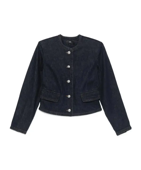 7 For All Mankind Long Sleeve Collarless Denim Jacket