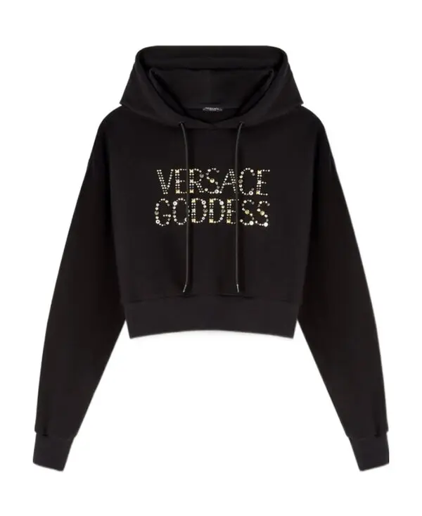 Versace Embellished Logo Cropped Hoodie