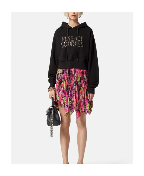Versace Embellished Logo Cropped Hoodie