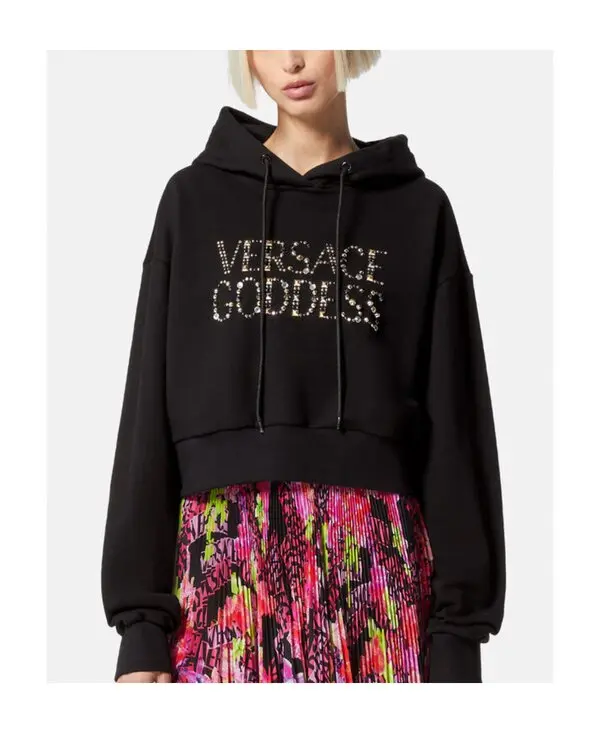 Versace Embellished Logo Cropped Hoodie