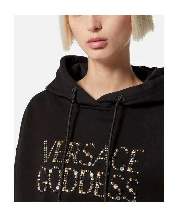 Versace Embellished Logo Cropped Hoodie