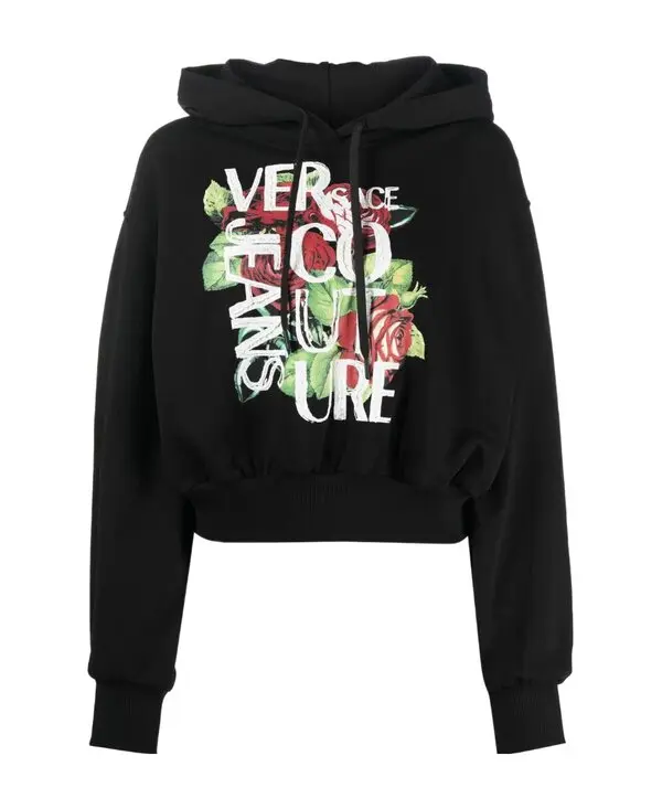 Versace Cropped Logo-print Cotton Hoodie