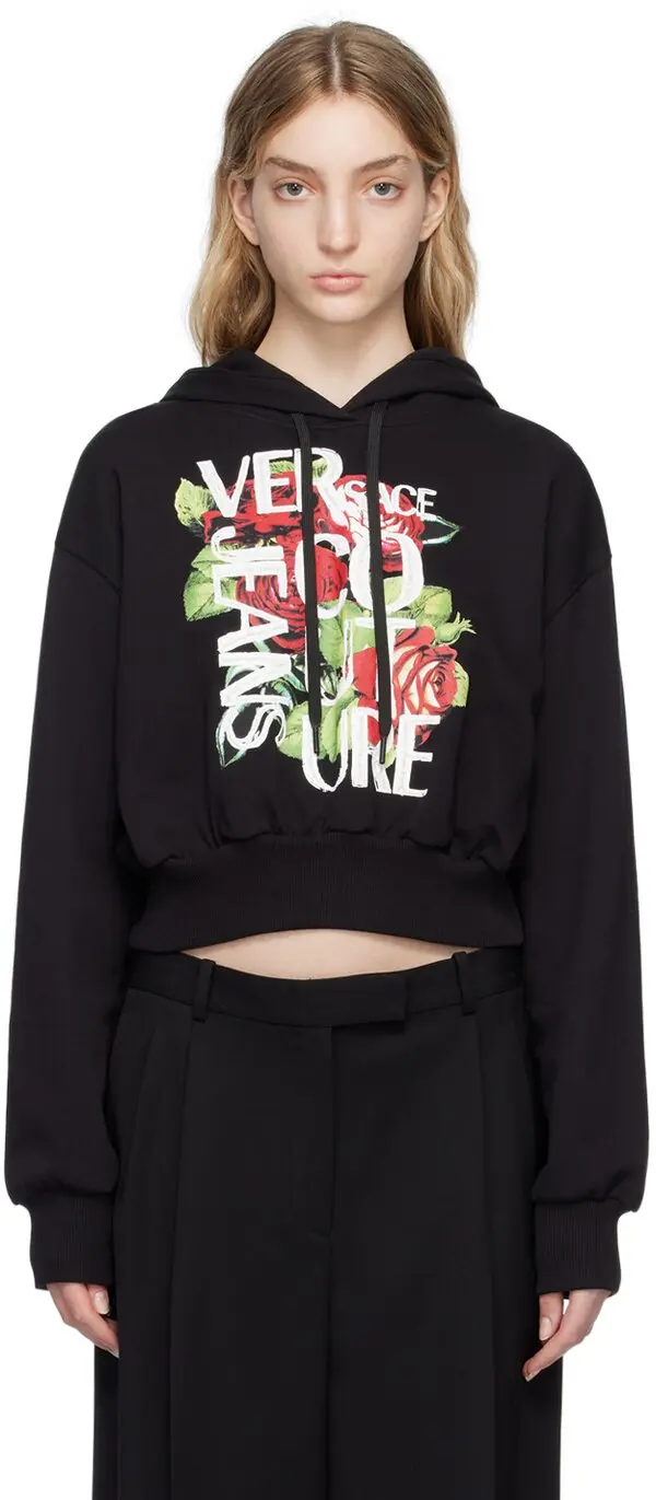 Versace Cropped Logo-print Cotton Hoodie