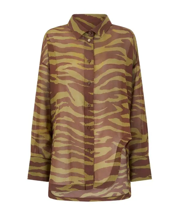 Attico Zebra Print Long Sleeve Shirt - Brown