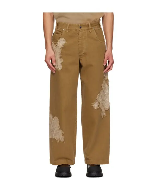 SONG FOR THE MUTE Belt-loop Jeans With Sequined Frayed Appliqu - Brown