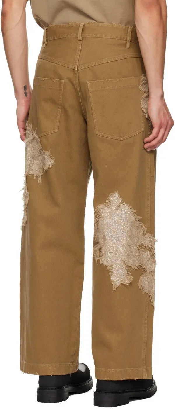 SONG FOR THE MUTE Belt-loop Jeans With Sequined Frayed Appliqu - Brown