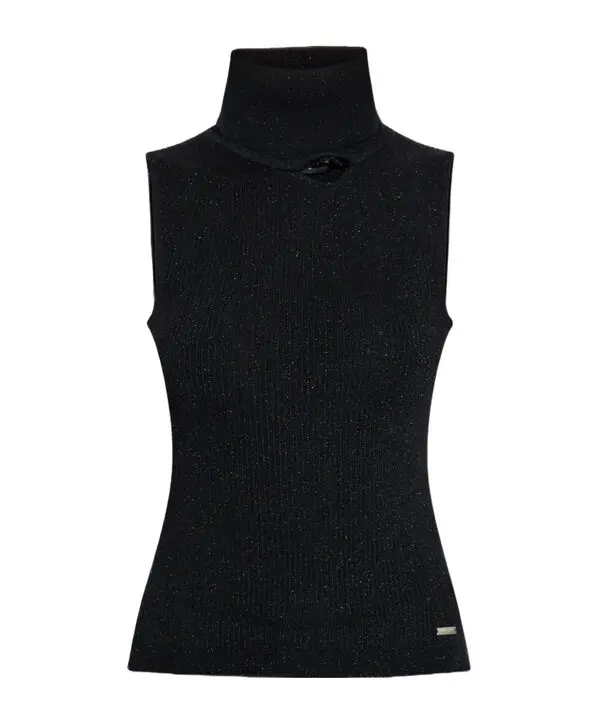 Dsquared2 High-neck Sleeveless Ribbed Knit Top With Logo Detail - Black