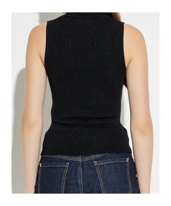 Dsquared2 High-neck Sleeveless Ribbed Knit Top With Logo Detail - Black