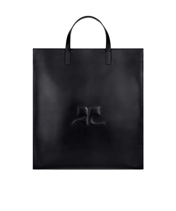 COURREGES Ac Tote Bag In Smooth Calf Leather - Black