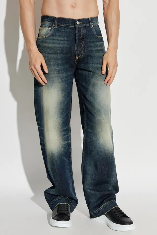 Alexander McQueen Vintage Effect Straight-leg Jeans - Navy Blue