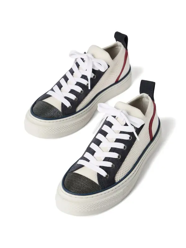 Brunello Cucinelli Knitted Low-top Sneakers With Perforated Details