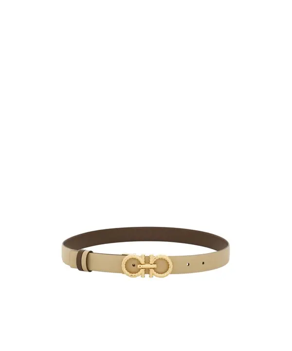 FERRAGAMO Reversible Leather Belt With Gancini Buckle - Stone/clay
