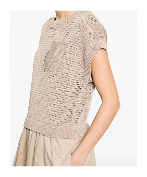 Peserico Textured Knit Panel Dress With Pleated Skirt And Chest Pocket - Nude