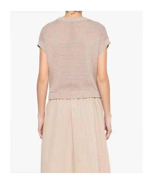 Peserico Textured Knit Panel Dress With Pleated Skirt And Chest Pocket - Nude
