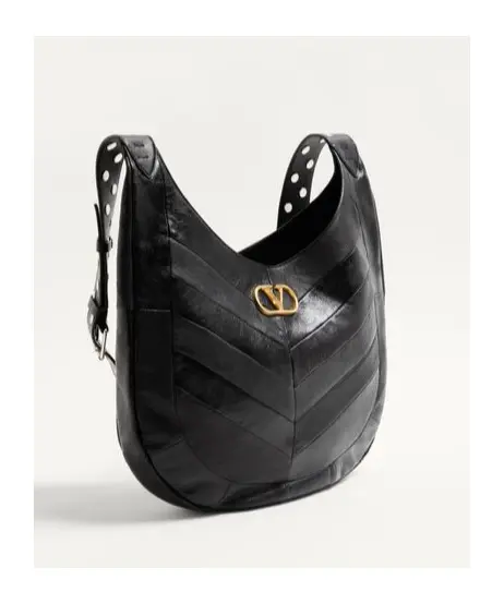 Valentino Garavani Vlogo Chevron Patterned Logo Plaque Hobo Bag