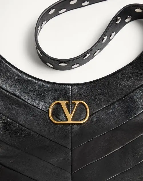 Valentino Garavani Vlogo Chevron Patterned Logo Plaque Hobo Bag