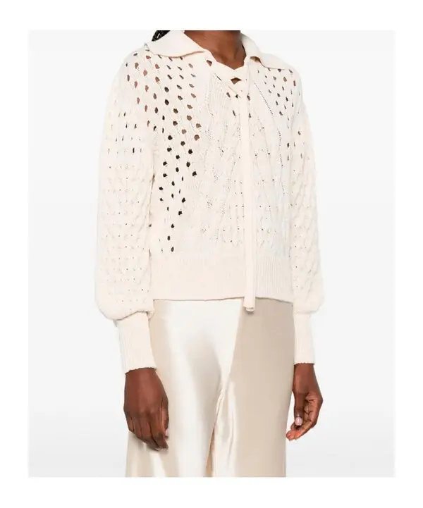 TWINSET Lace-up Knit Sweater With Bow Detail - White