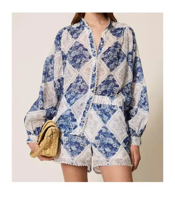 TWINSET Lace Trim Floral-printed Shorts