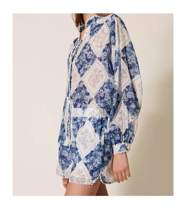 TWINSET Lace Trim Floral-printed Shorts