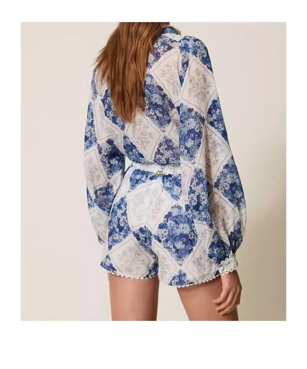 TWINSET Lace Trim Floral-printed Shorts