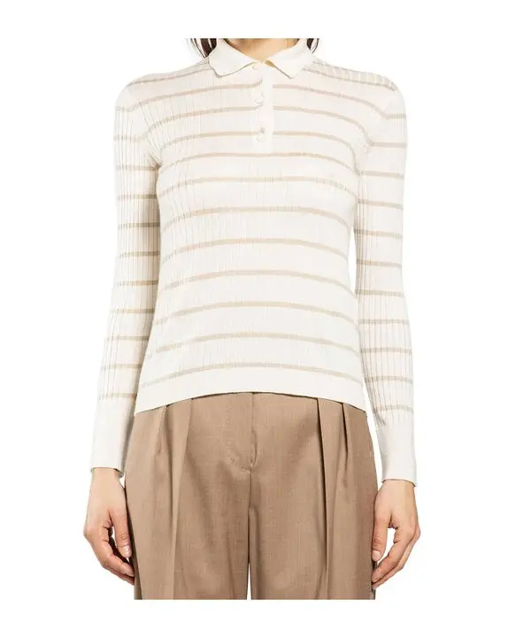 Max Mara Striped Long Sleeve Polo Shirt - White