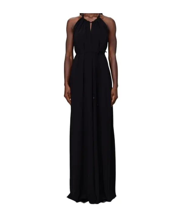 Max Mara Sleeveless Halter Neck Wide-leg Jumpsuit With Drawstring And Tie Detail - Black