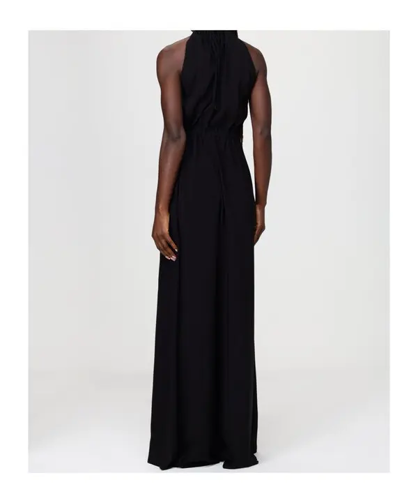 Max Mara Sleeveless Halter Neck Wide-leg Jumpsuit With Drawstring And Tie Detail - Black