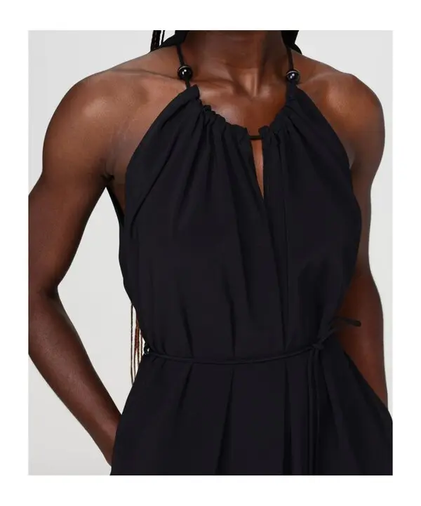 Max Mara Sleeveless Halter Neck Wide-leg Jumpsuit With Drawstring And Tie Detail - Black