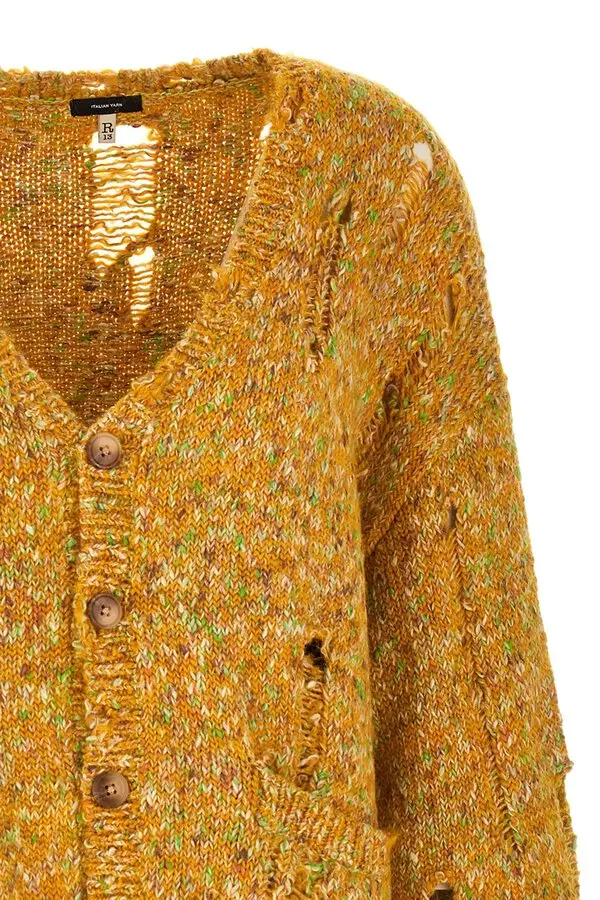 R13 Distressed Knitted V-neck Cardigan