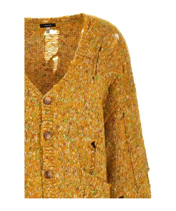 R13 Distressed Knitted V-neck Cardigan