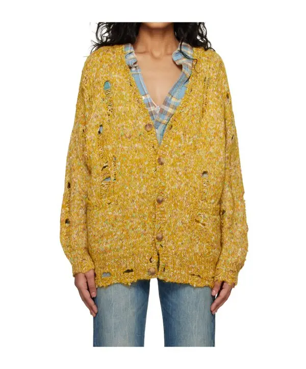 R13 Distressed Knitted V-neck Cardigan