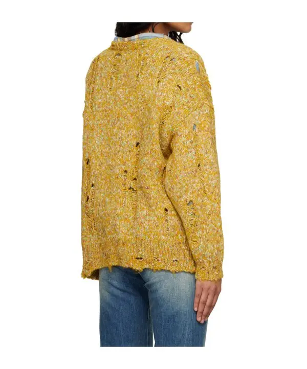 R13 Distressed Knitted V-neck Cardigan