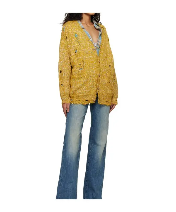 R13 Distressed Knitted V-neck Cardigan