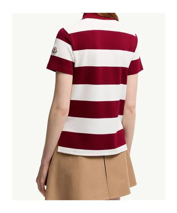 Moncler Striped Short Sleeve Polo Top - Red