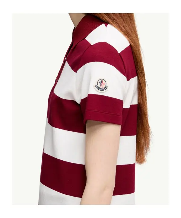 Moncler Striped Short Sleeve Polo Top - Red