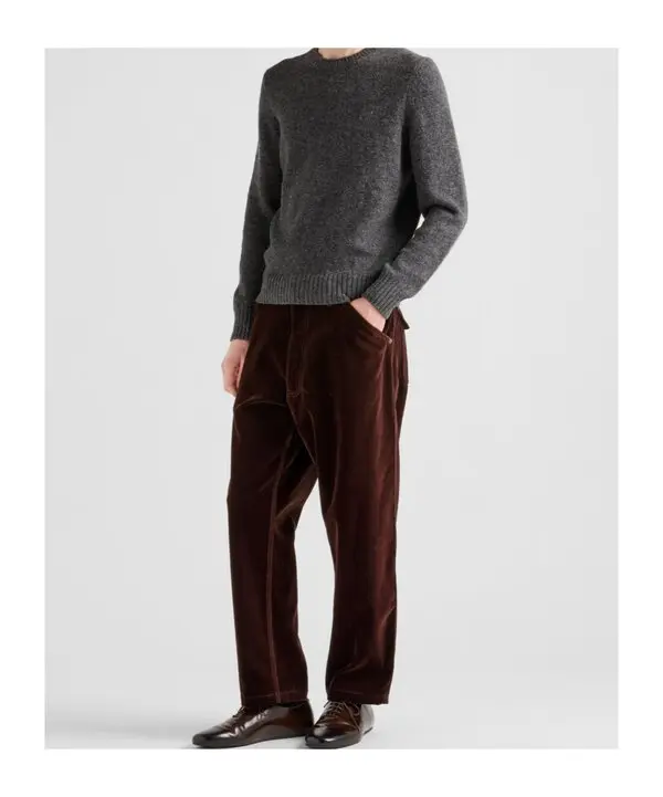 Prada Logo Plaque Straight-leg Trousers - Brown
