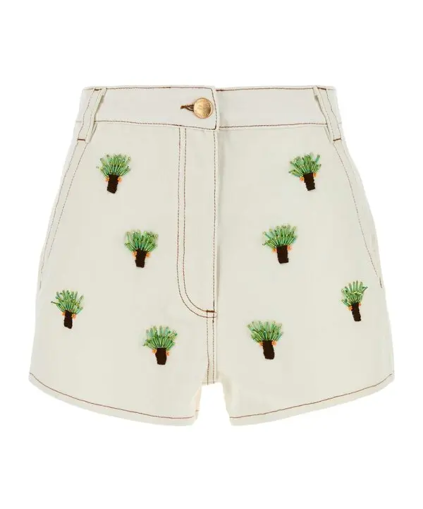 Farm Rio Embroidered Coconut Tree Shorts - White
