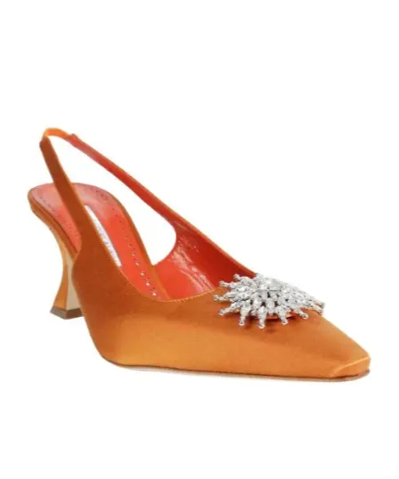 Manolo Blahnik High Heel Slingback Sandals With Crystal Embellishment