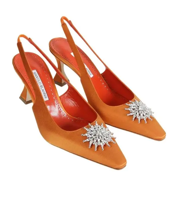 Manolo Blahnik High Heel Slingback Sandals With Crystal Embellishment