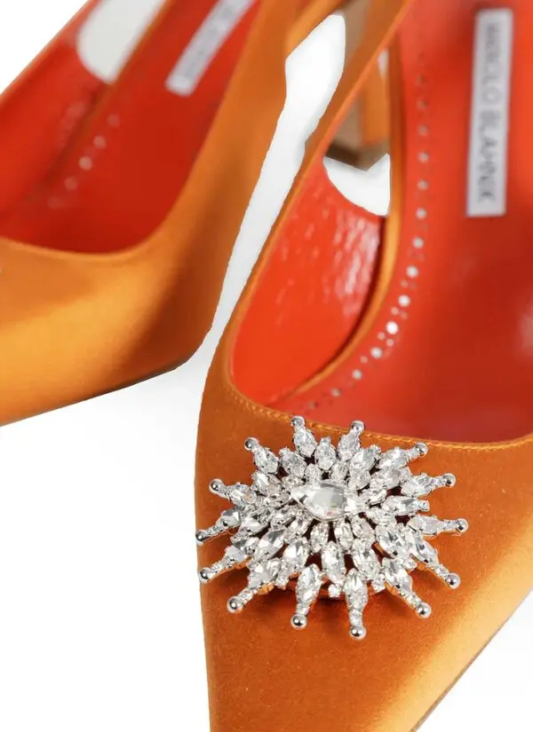 Manolo Blahnik High Heel Slingback Sandals With Crystal Embellishment