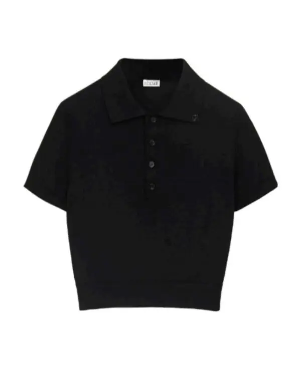 Loewe Cropped Silk Polo Sweater - Black
