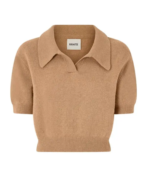 Khaite Leni Cropped Polo Sweater In Wool-cashmere Blend - Camel