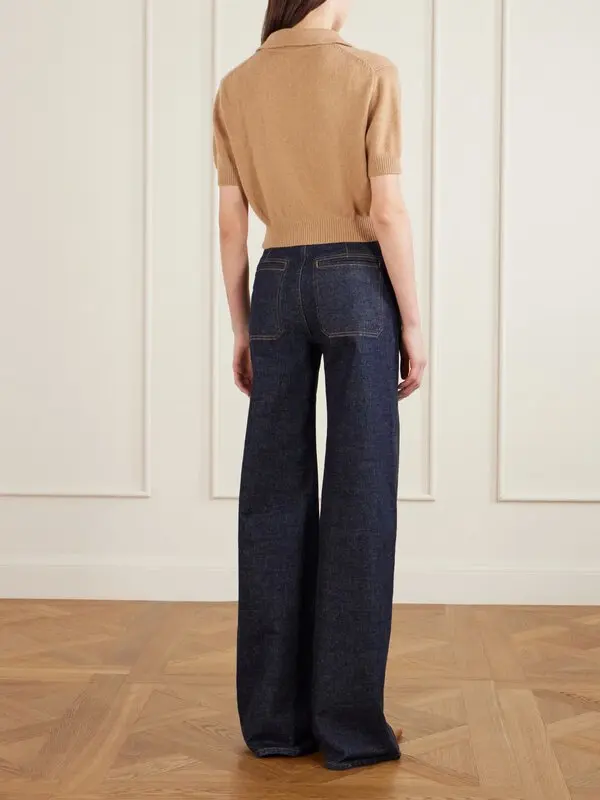 Khaite Leni Cropped Polo Sweater In Wool-cashmere Blend - Camel